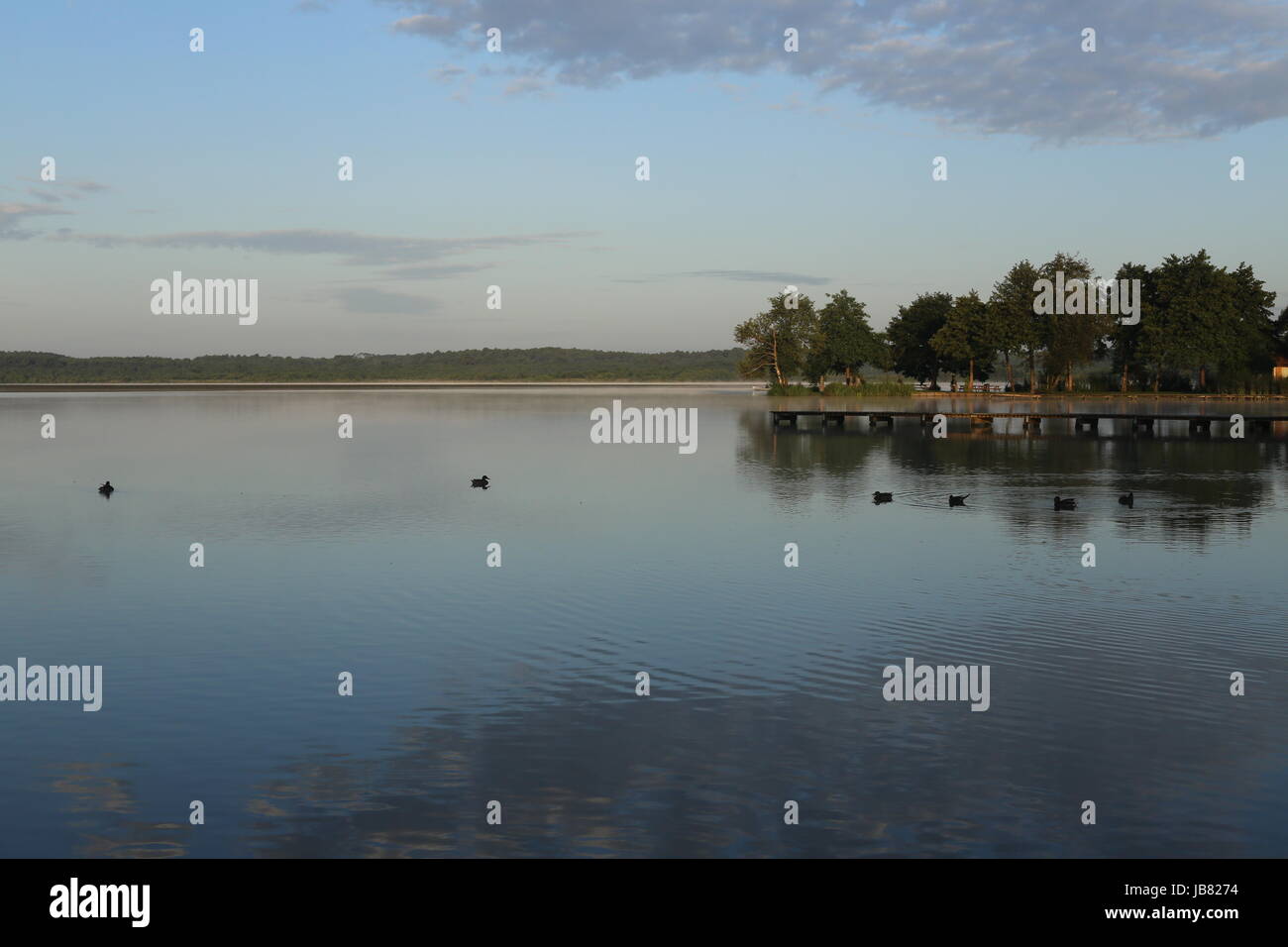Clear and tranquil lake with reflections of clear sky Stock Photo - Alamy