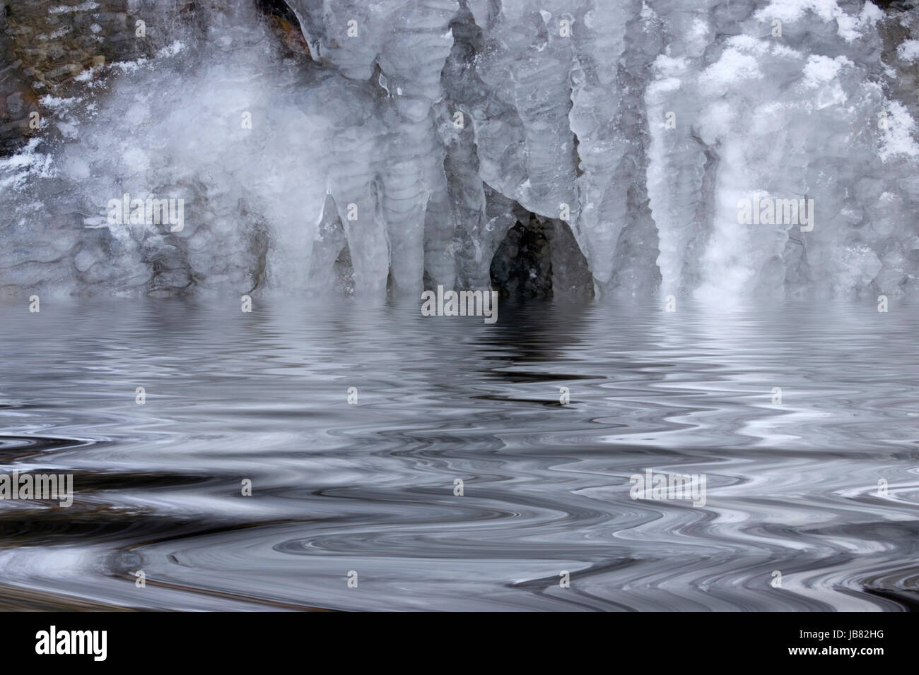 full frame abstract ice detail on reflective water surface Stock Photo ...