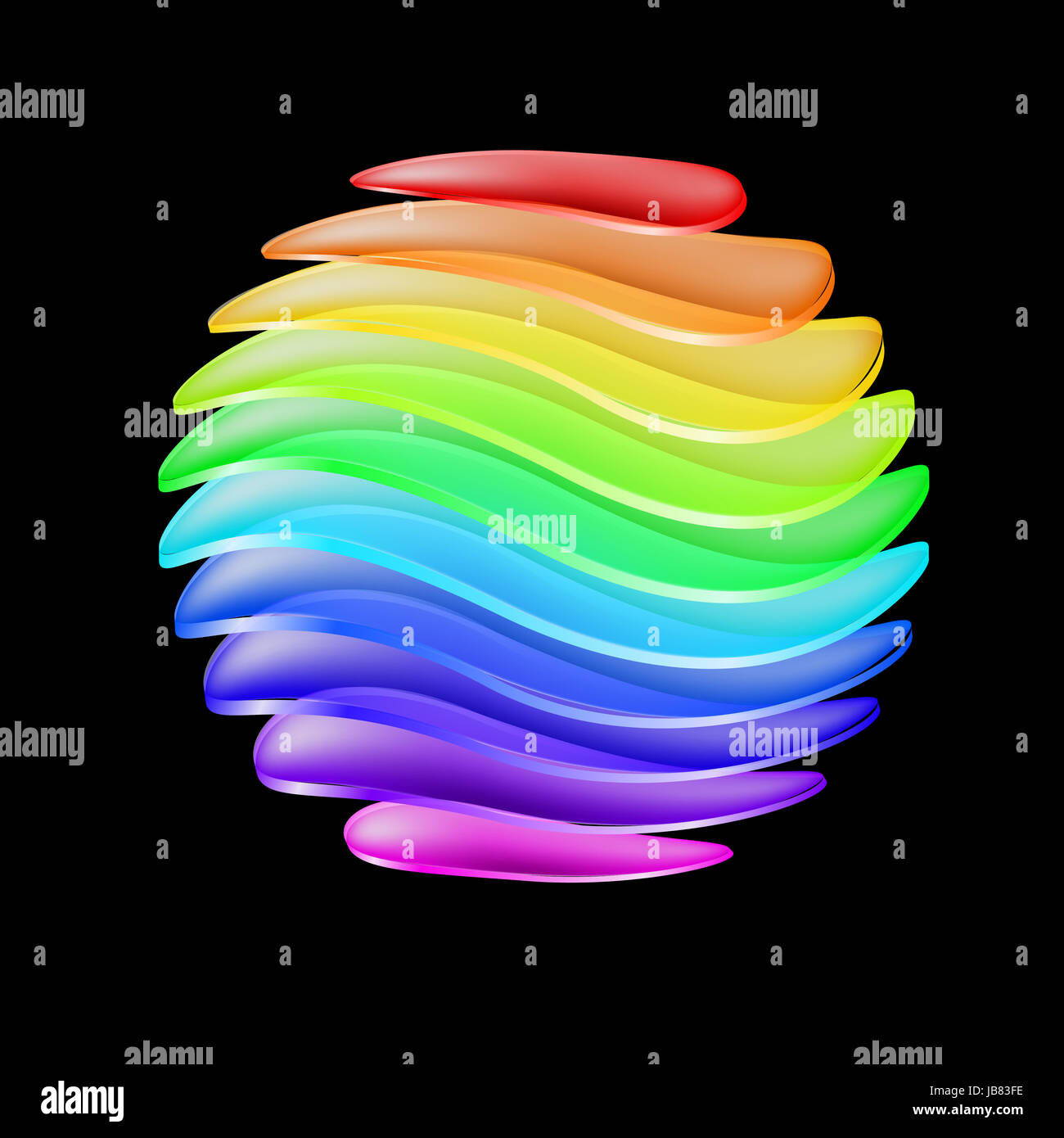 Abstract sphere made of colorful curved layers. Illustration on black ...