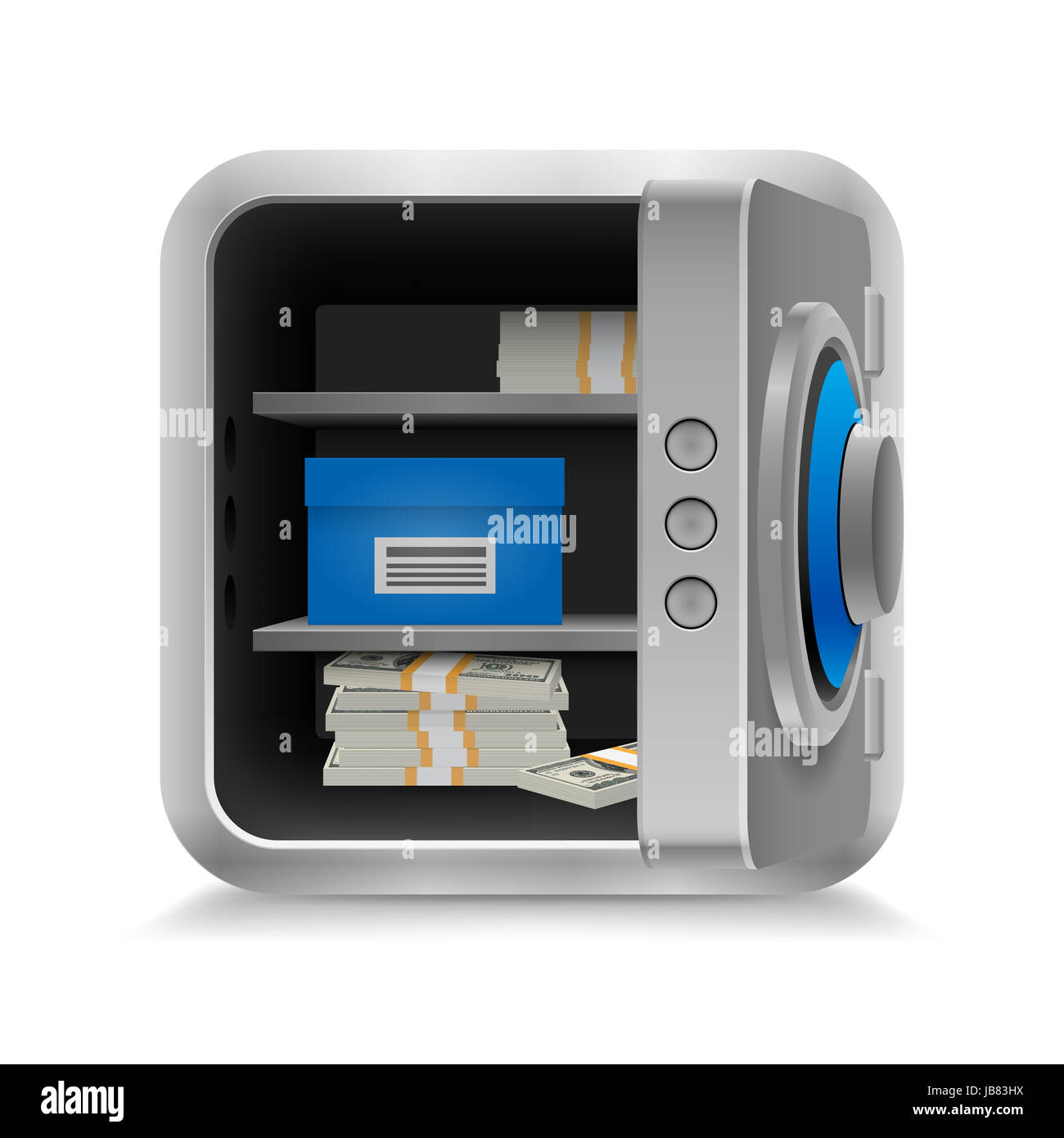 Open safe with cash on white background Stock Photo - Alamy