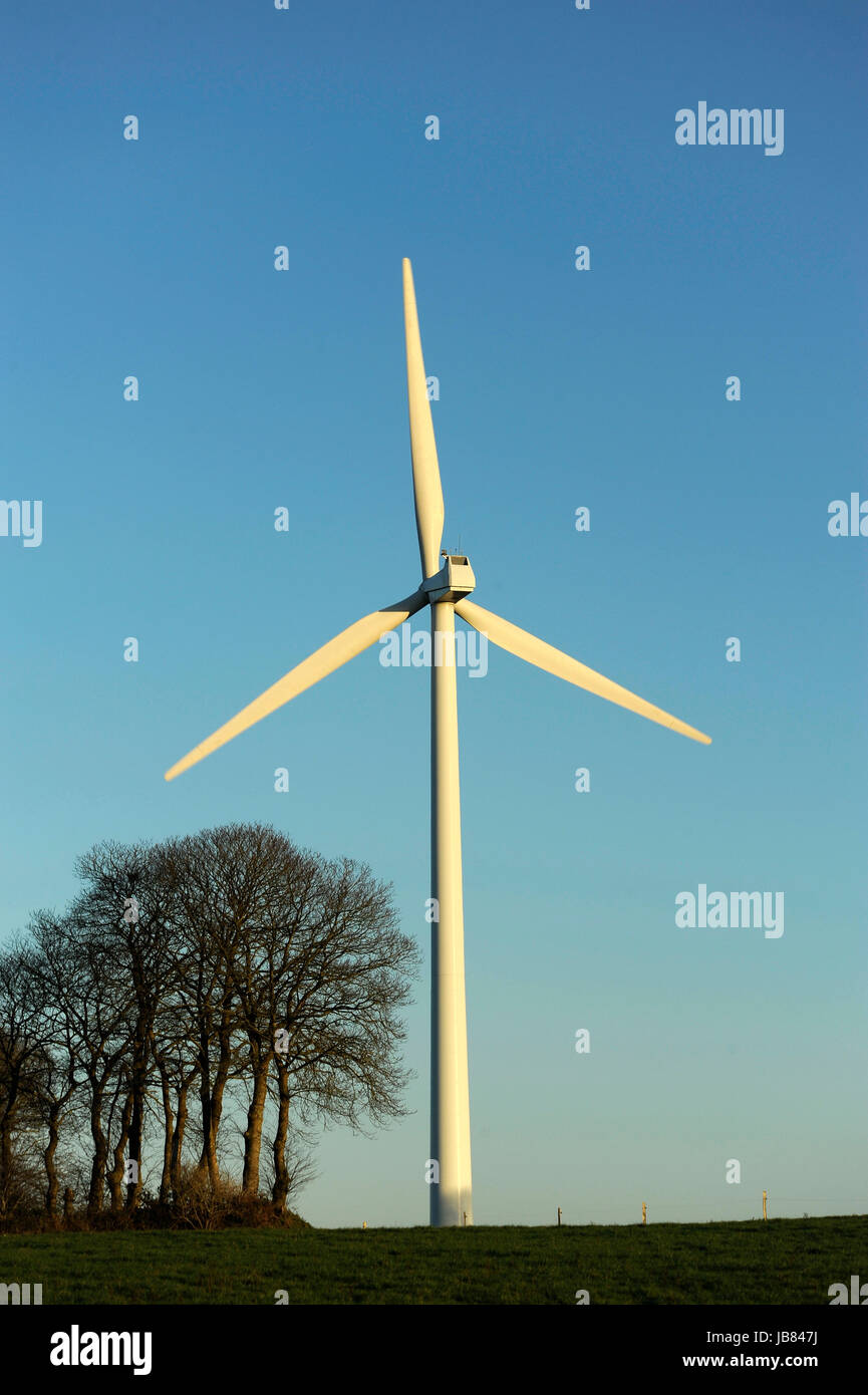 Wind turbine set against a clear blue winter sky Stock Photo - Alamy