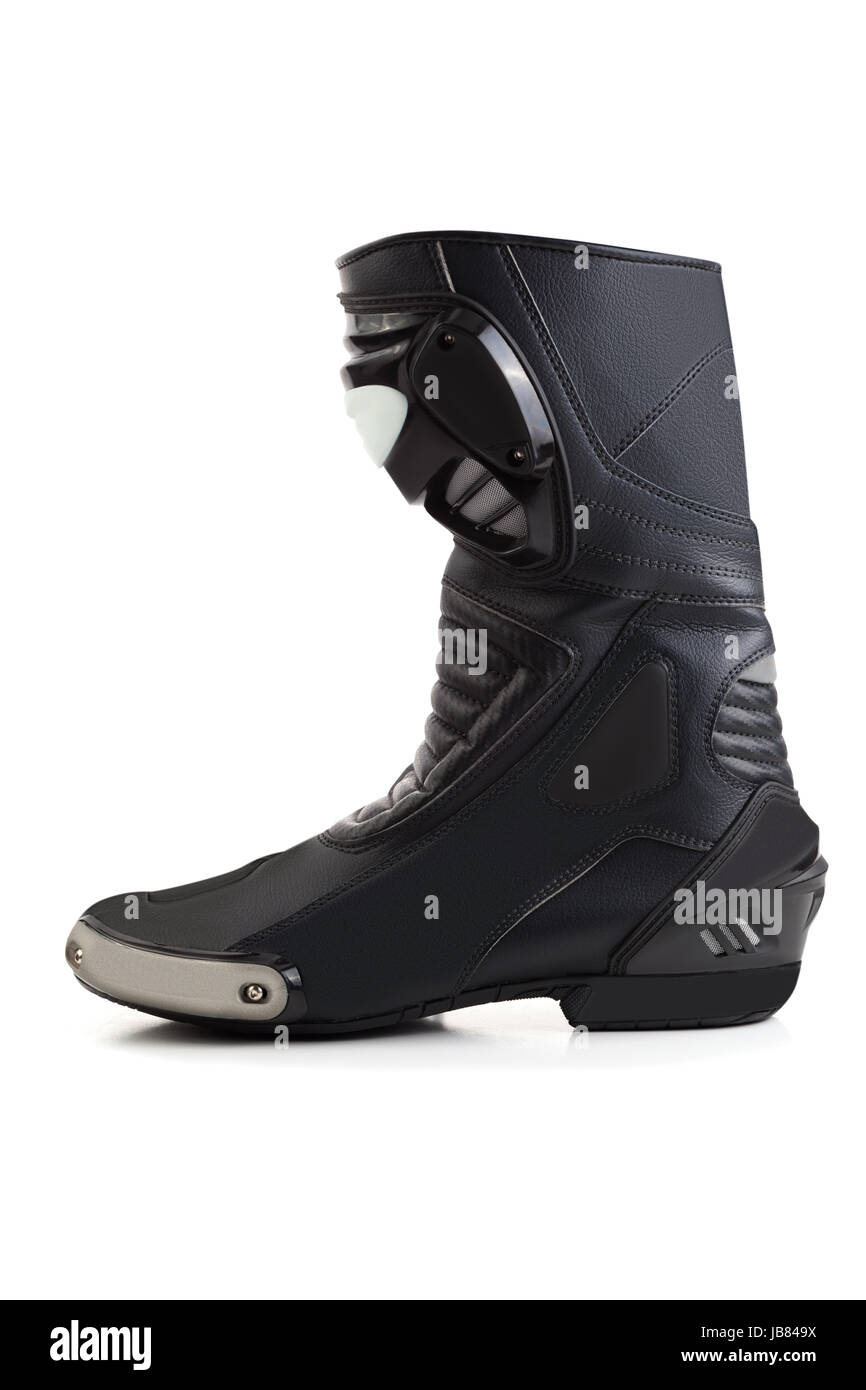 Black sportbike racing boot with carbon fiber isolated on white Stock ...