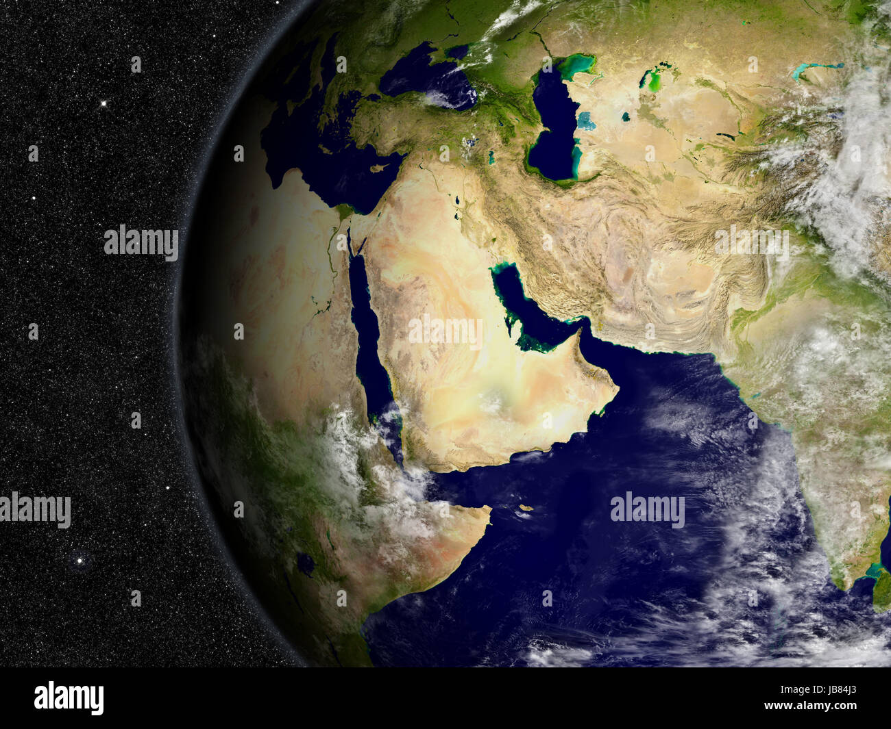 Middle East region on planet Earth from space with stars in the ...