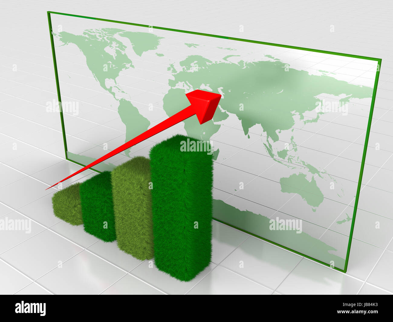 Green grassy growth chart with world map in the background. Elements of ...