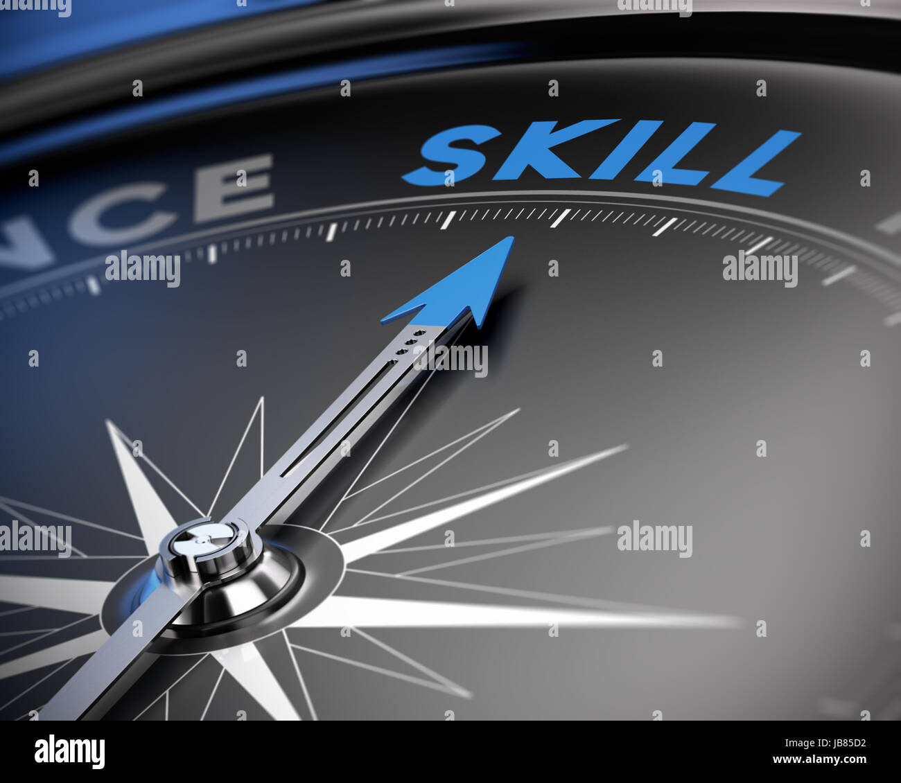 Needle of a compass pointing the word skill, 3D render, concept image ...