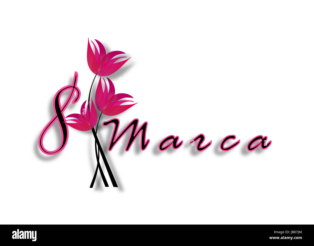 International Woman's Day on March 8th with pink flowers isolated on a ...