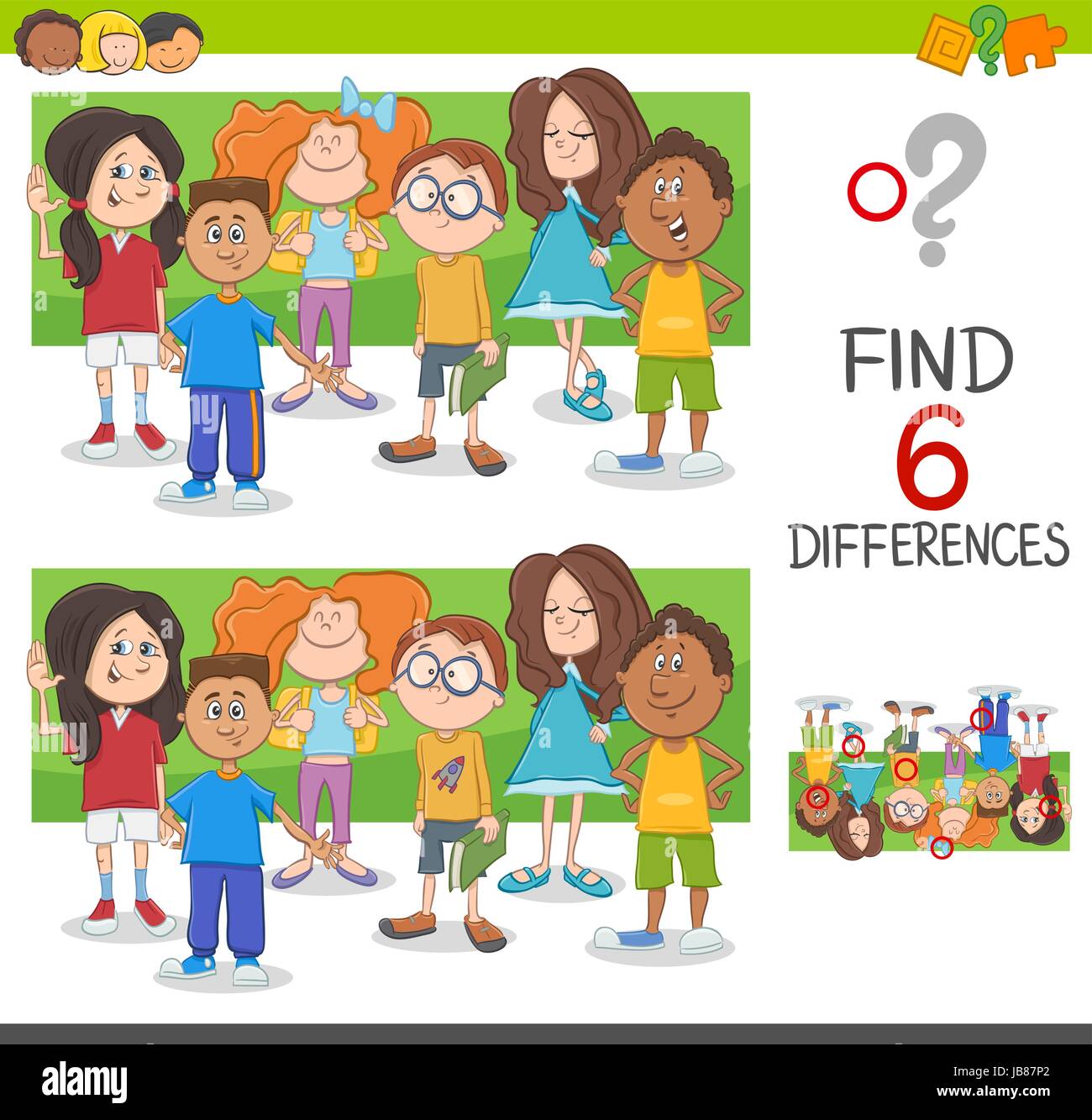 Cartoon Illustration of Spot the Differences Educational Game with ...