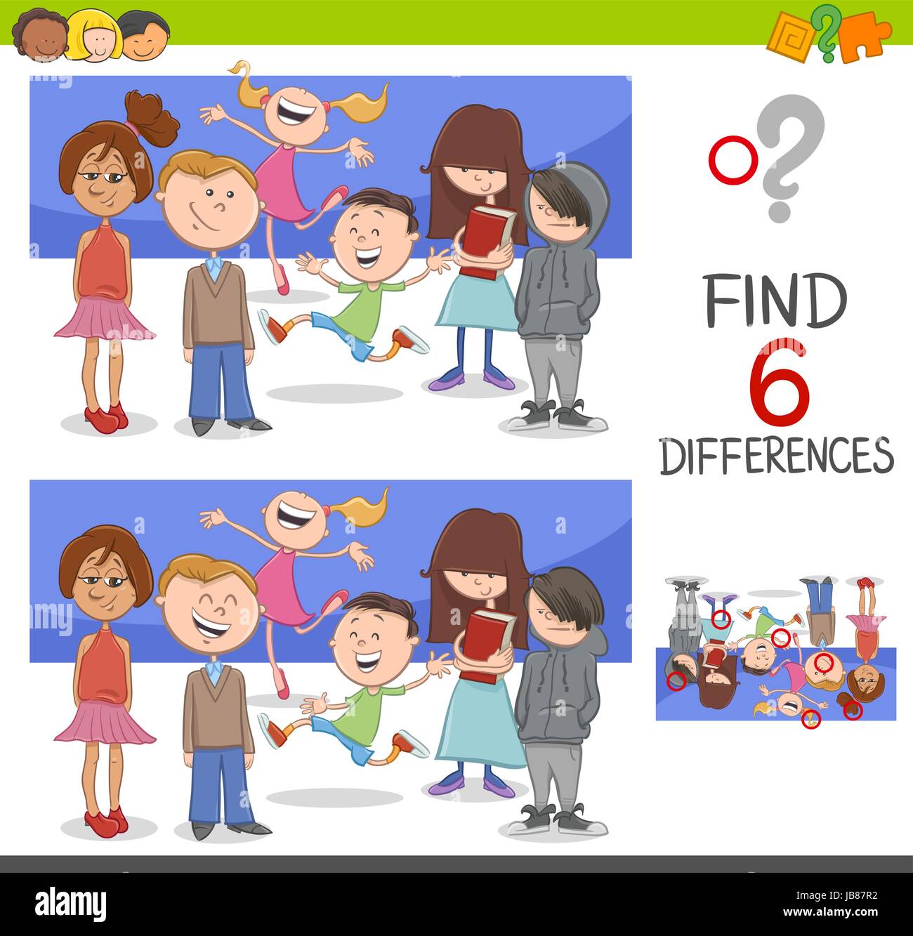 Cartoon Illustration of Spot the Differences Educational Game for ...