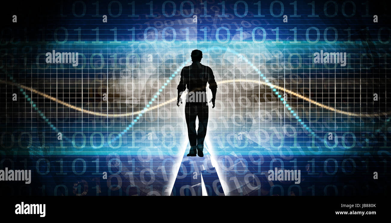 Empowered by Technology with Man Standing in Digital Portal Stock Photo ...