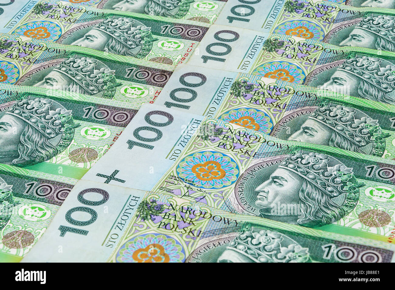 Background of 100 PLN (polish zloty) banknotes laying in a row Stock ...