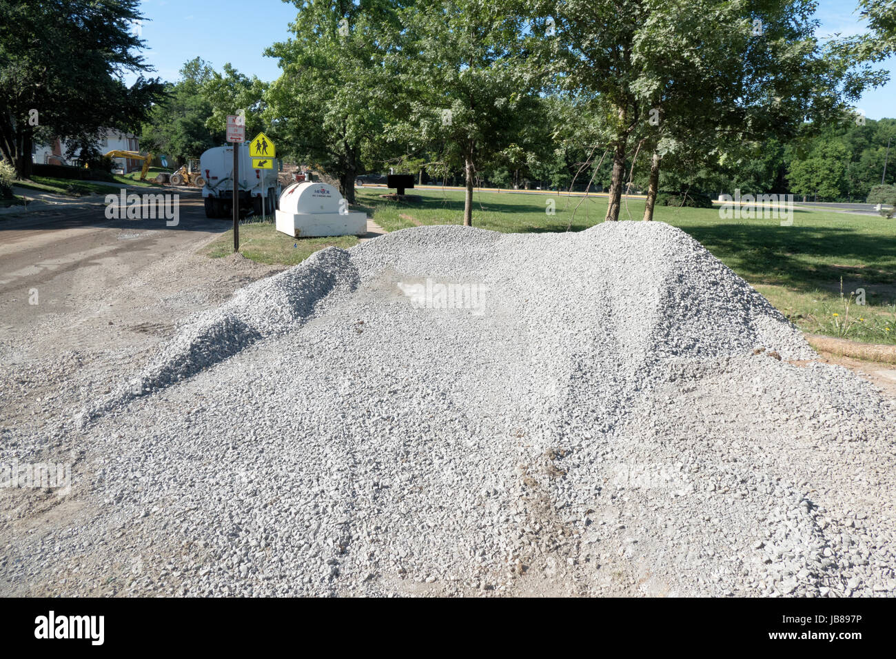 Construction Gravel With Road Construction In Background Stock Photo ...