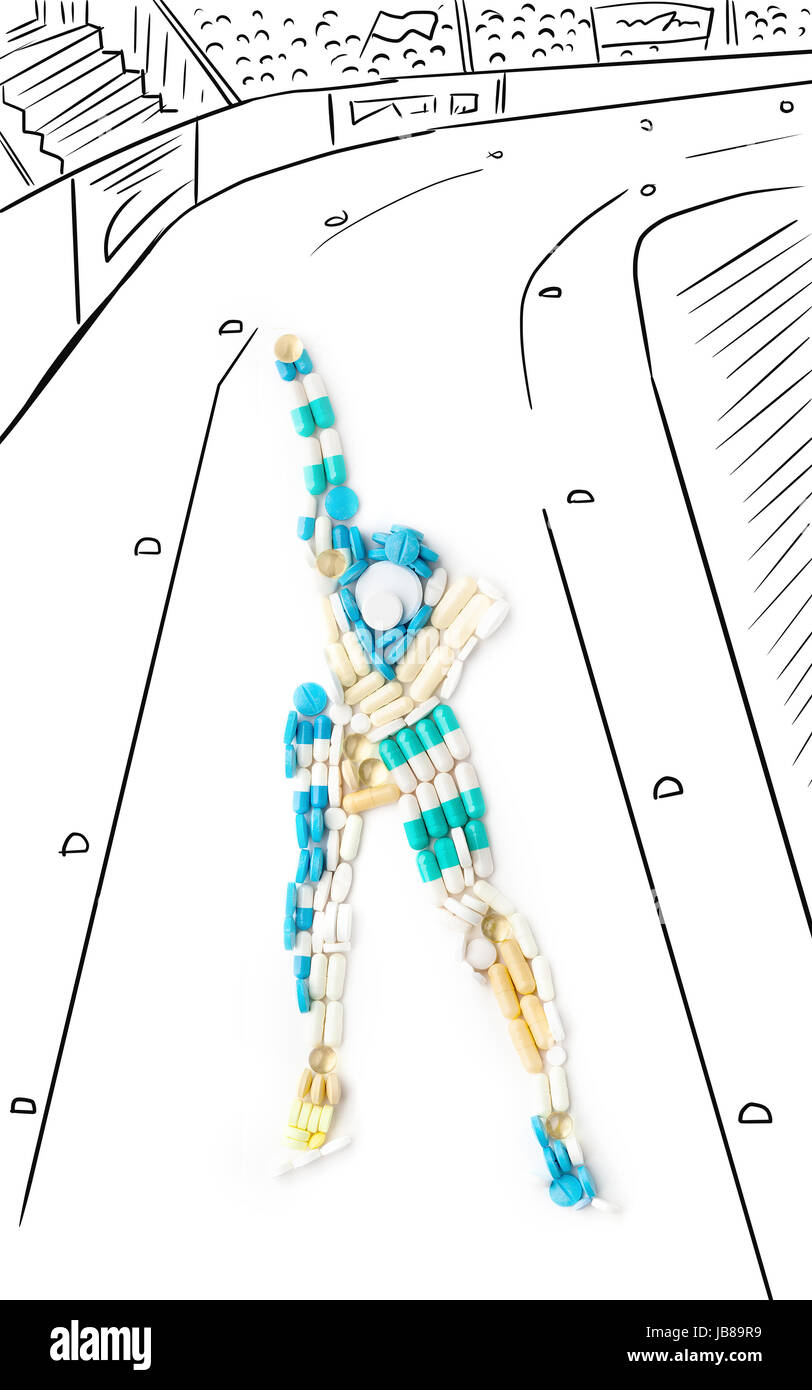 Doping drugs in the shape of a speed ice skater during a competition on ...