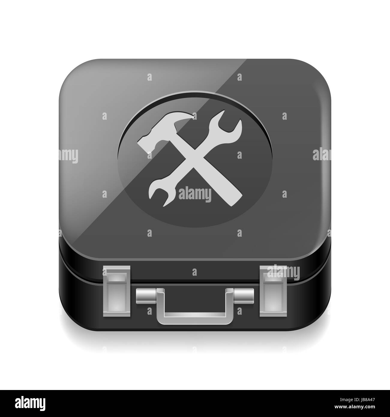 Icon of shiny black tool box on white background Stock Photo - Alamy