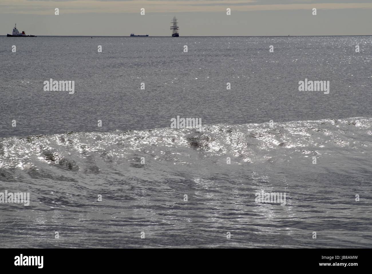 Glistening North Sea Waves Striking the Beach at Aberdeen, With a ...