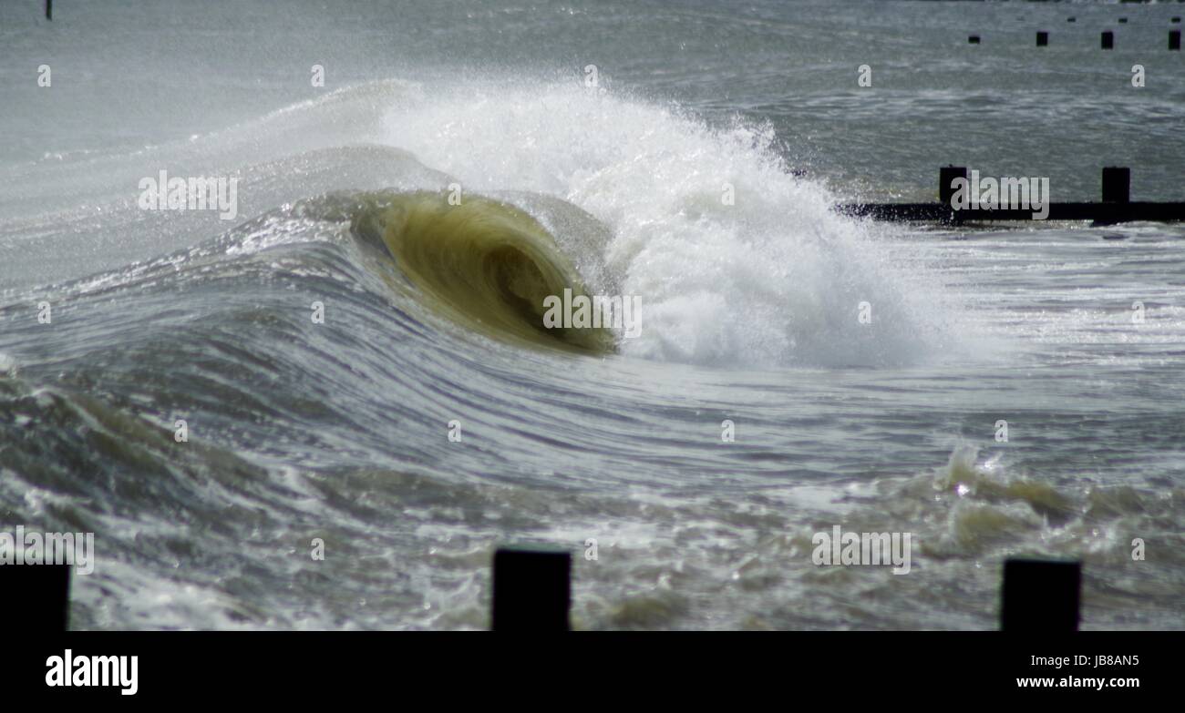North Sea Waves Striking the Beach at Aberdeen, Scotland, April 2017 ...