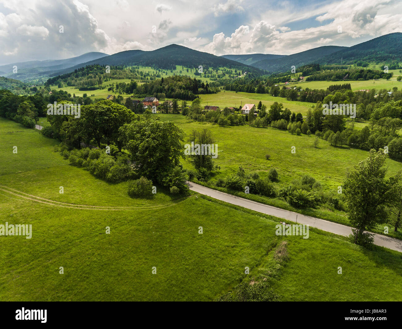 Aerial view of the summer time in mountains near Stronie Slaskie town ...