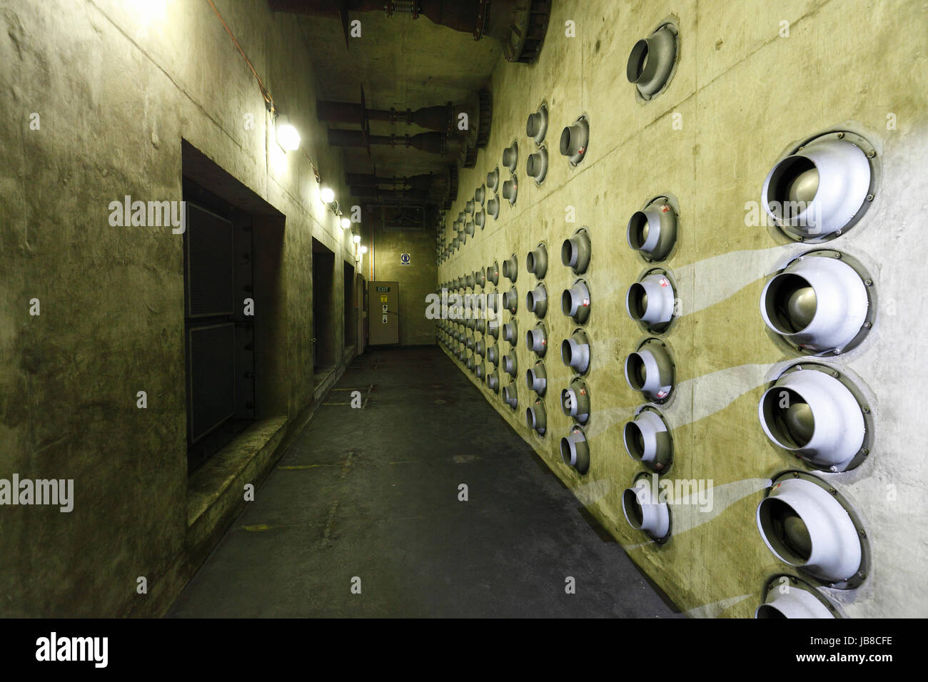 Vents in a concrete wall in the underground nuclear bunker at RAF ...