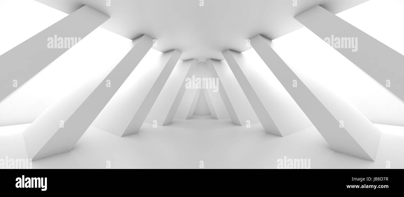 Abstract empty room with diagonal columns in a row, blank white ...