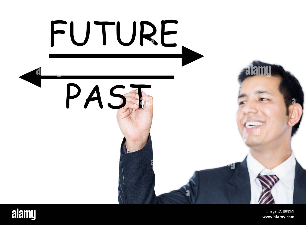 1 Indian Businessman Drawing Flowchart Future and Past; Planning Stock ...