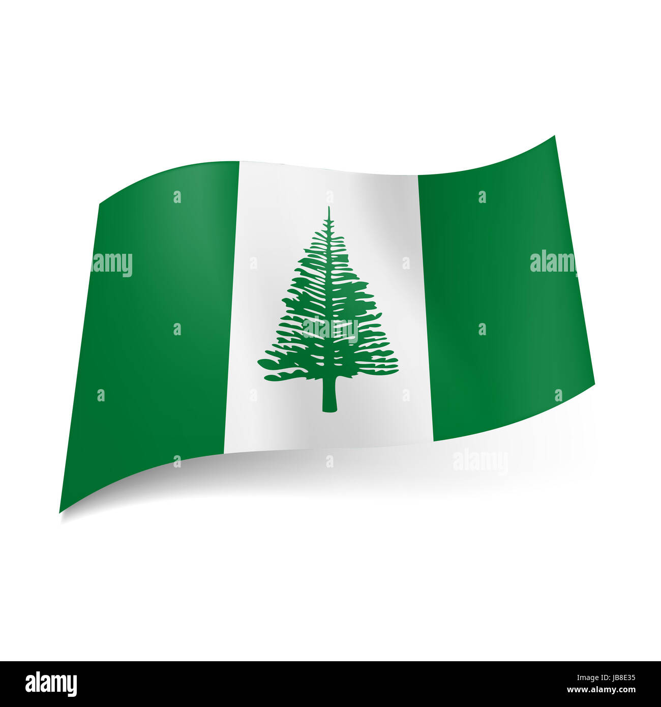 Flag of Norfolk Island: vertical white and green stripes with pine tree ...