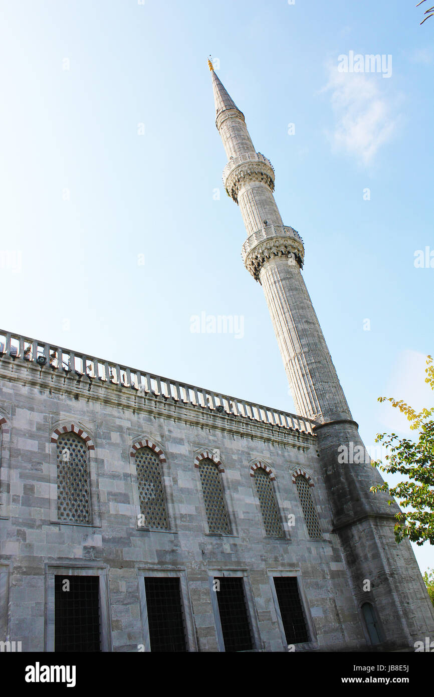 A closeup view of the minaret of the mosque in Istanbul, Turkey Stock ...