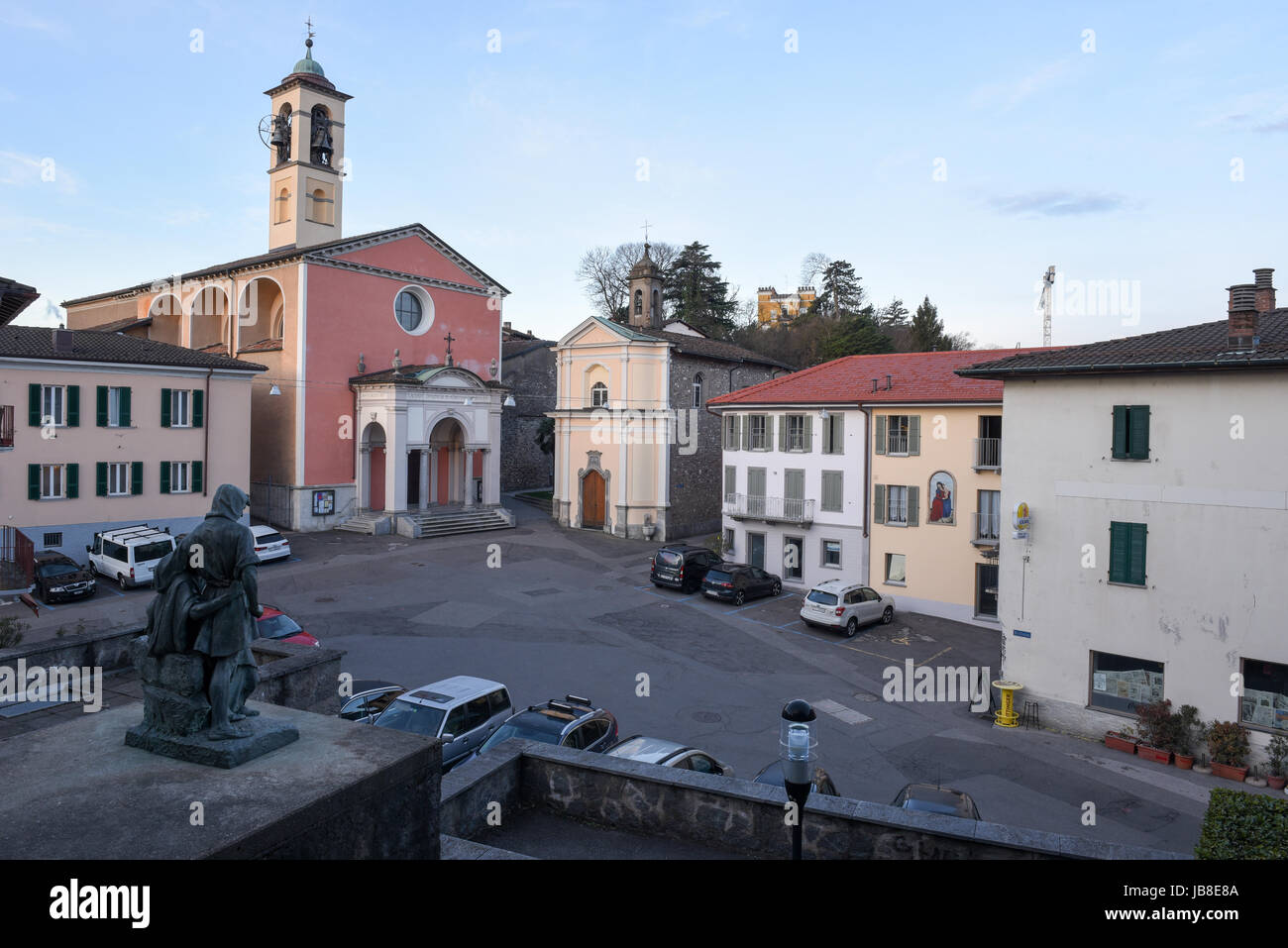 Stebio, Switzerland - 9 March 2017: the old central square of Stabio on ...