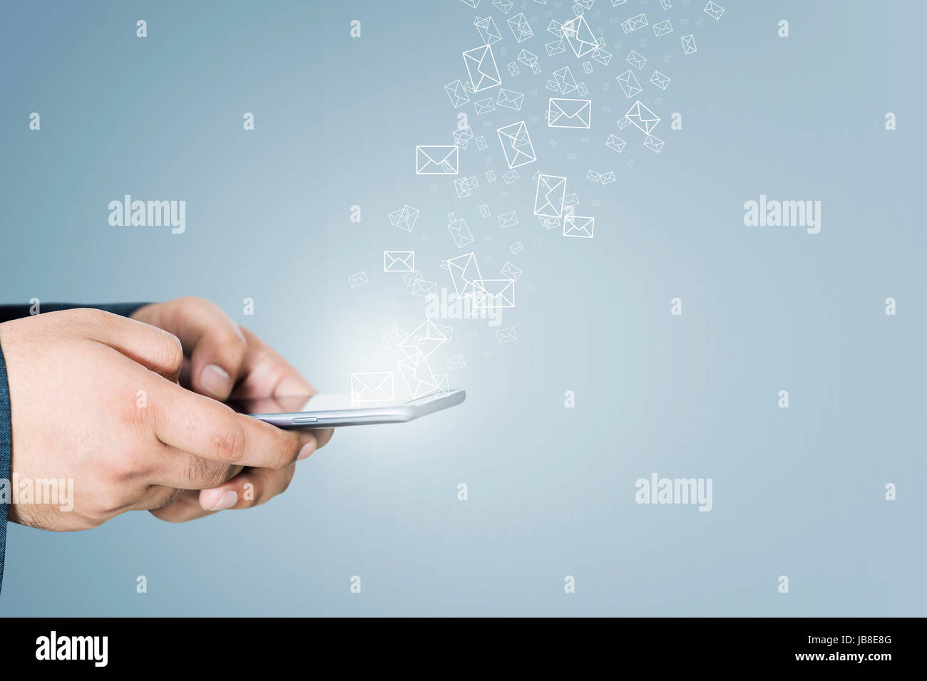 1 Businessman Digital Mobile Phone Sending Messaging Stock Photo - Alamy
