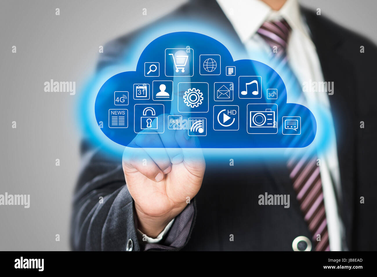 1 Businessman Digital Screen Touching Icon E-Commerce Stock Photo - Alamy