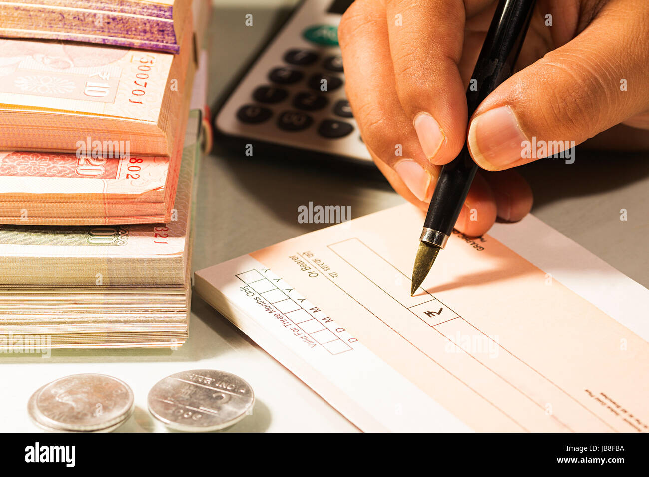 1 Businessman Signing Blank Cheque Filling Amount Money Stock Photo - Alamy