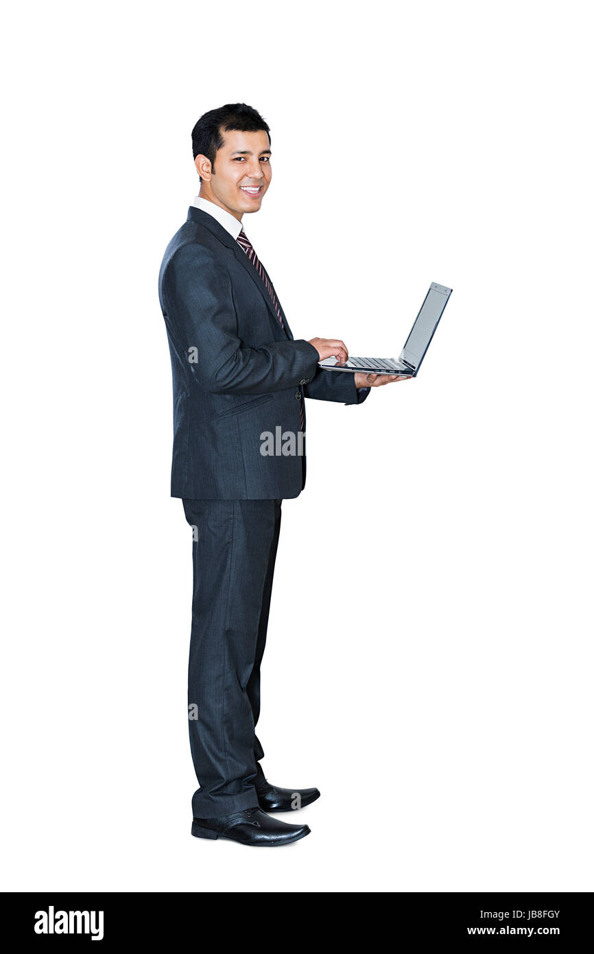 1 Business Man Standing Full length Laptop Working Stock Photo - Alamy
