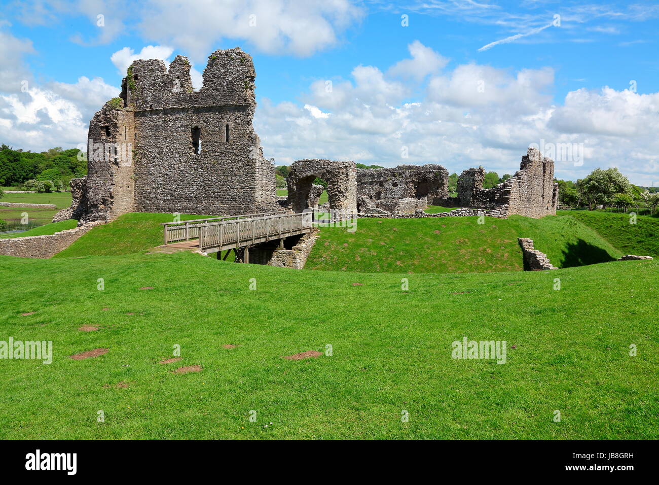 Remains of "Ogmore" castle alongside the "Ewenny" river showing its ...