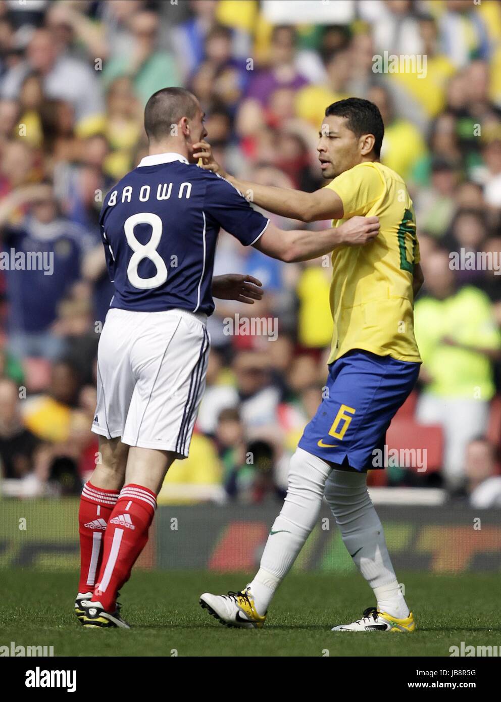 SCOTT BROWN & SANTOS CLASH BRAZIL V SCOTLAND EMIRATES STADIUM LONDON ...