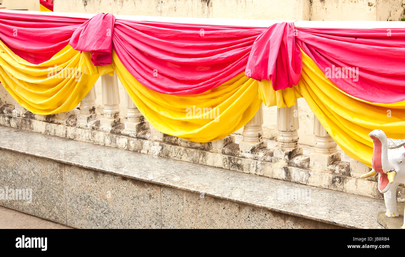 Fabrics used to decorate the walls of the temple, Thailand Stock Photo ...