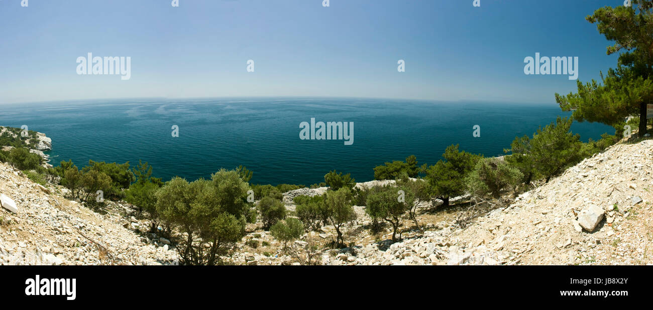 Panoramic view of beautiful clear water beach in Greece Stock Photo - Alamy