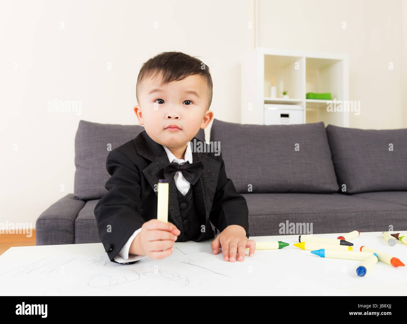Little boy enjoy drawing at home Stock Photo - Alamy