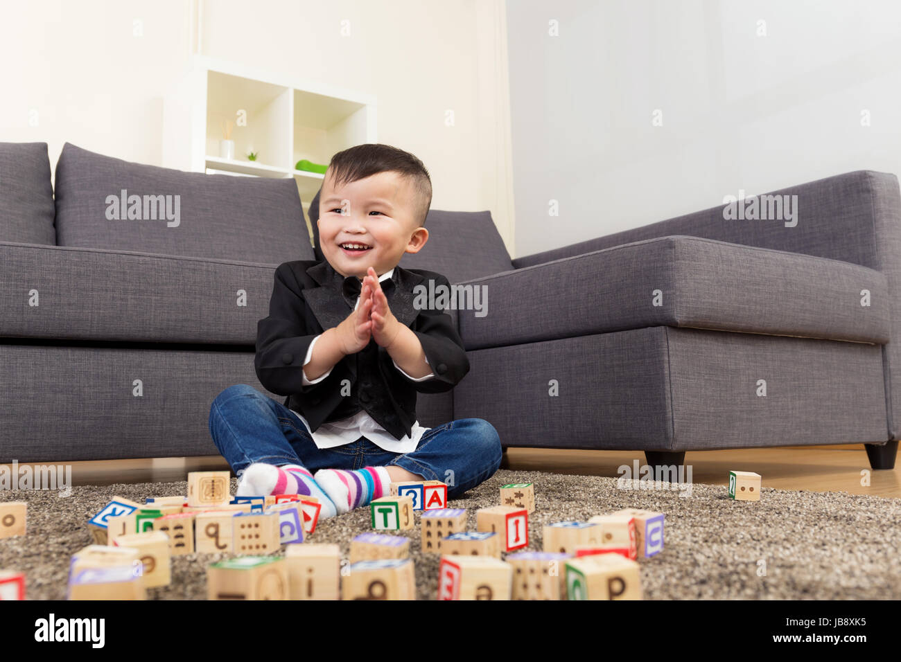Asia baby boy play toy block Stock Photo - Alamy