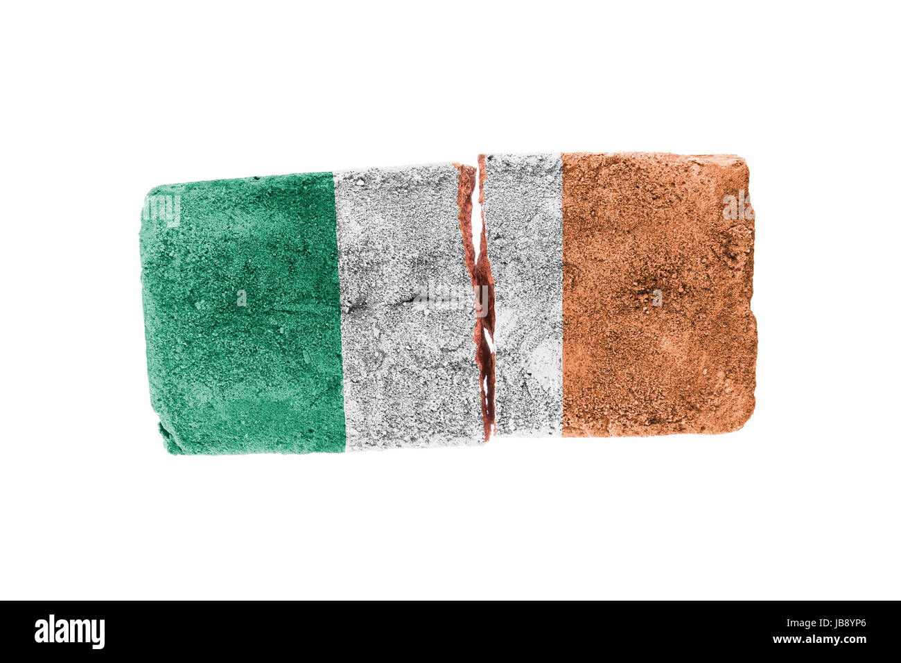 Rough broken brick, isolated on white background, flag of Ireland Stock ...