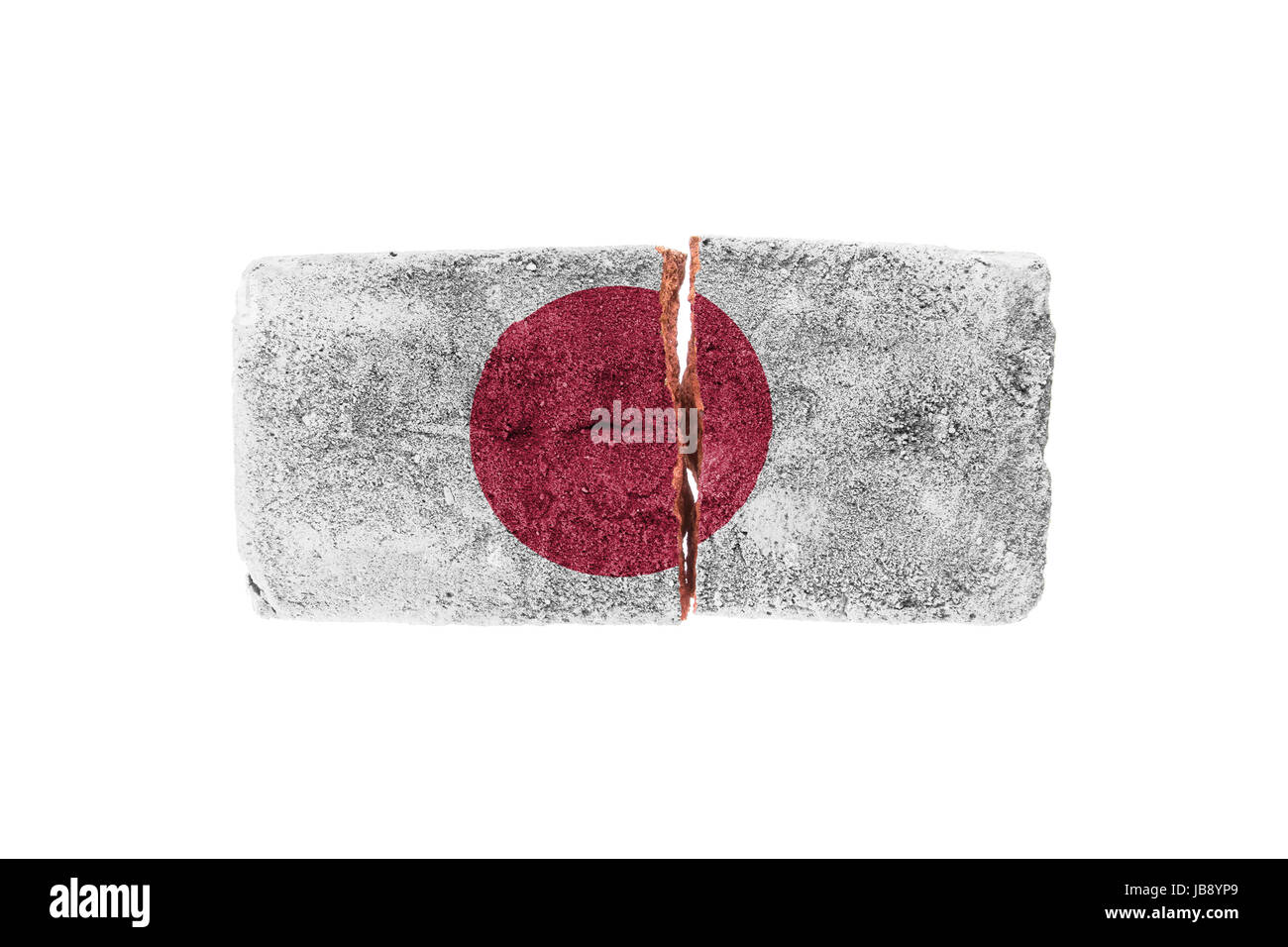 Rough broken brick, isolated on white background, flag of Japan Stock ...