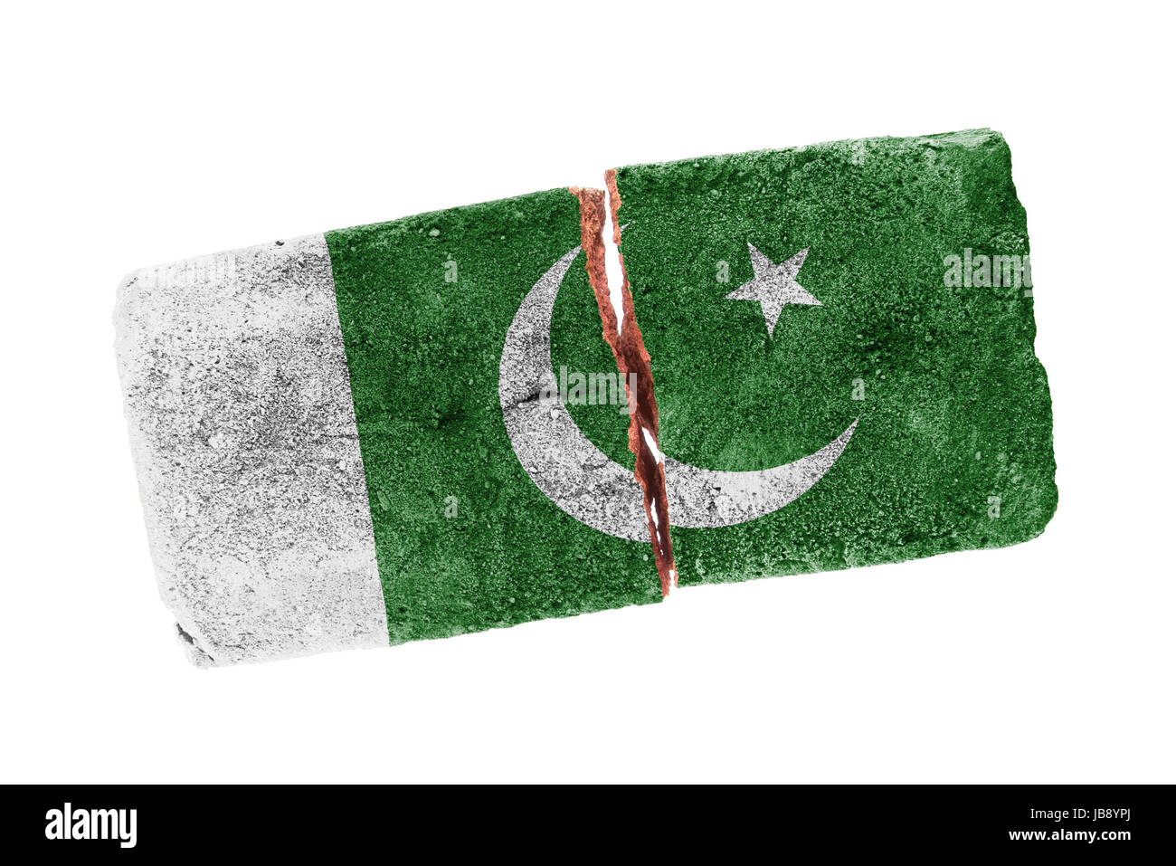 Rough broken brick, isolated on white background, flag of Pakistan ...