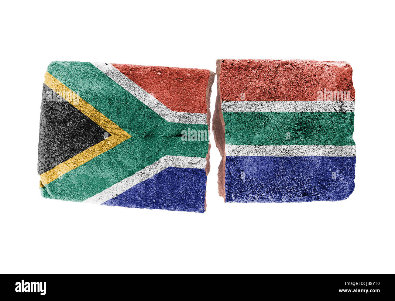 Rough broken brick, isolated on white background, flag of South Africa ...