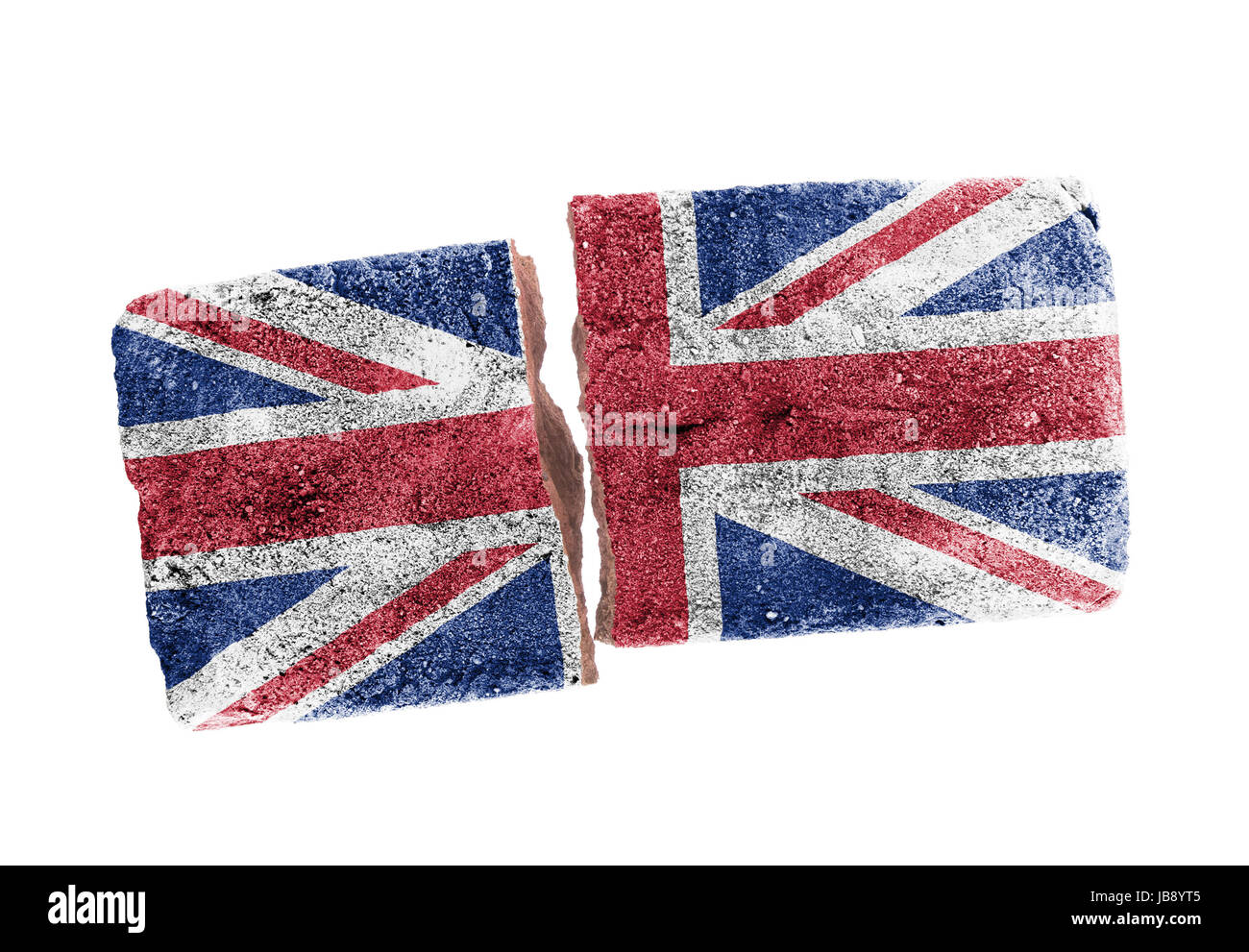 Rough broken brick, isolated on white background, flag of the UK Stock ...