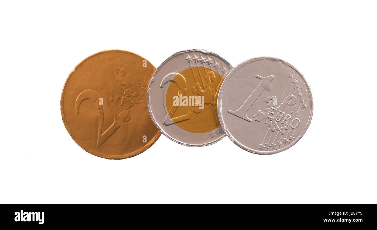 Euro currency, chocolate coins, isolated on white Stock Photo - Alamy
