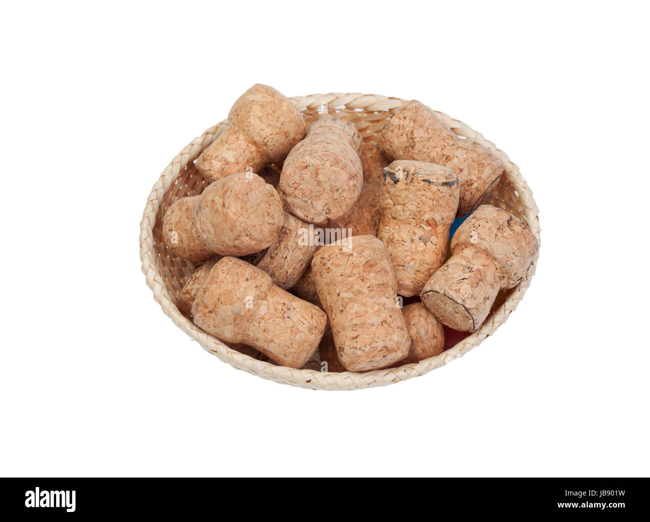 Many corks from bottles in a basket isolated on white background Stock ...