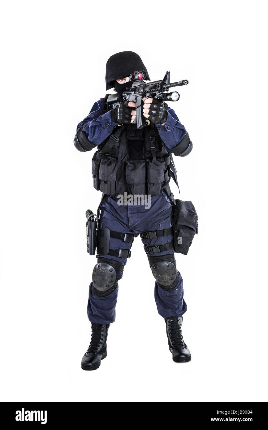 Special weapons and tactics (SWAT) team officer with his gun Stock ...