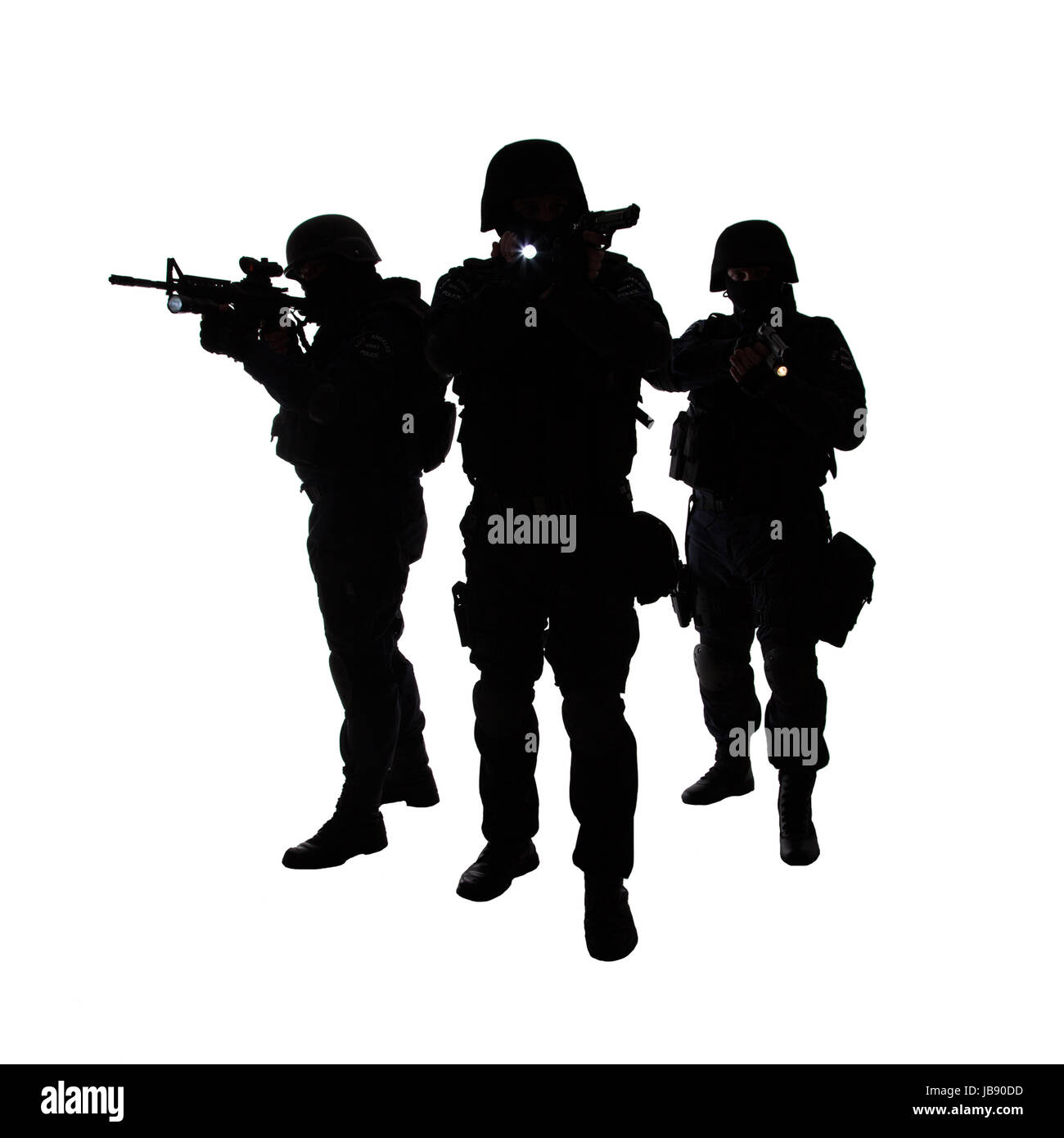Silhouettes of special weapons and tactics (SWAT) team in action Stock ...