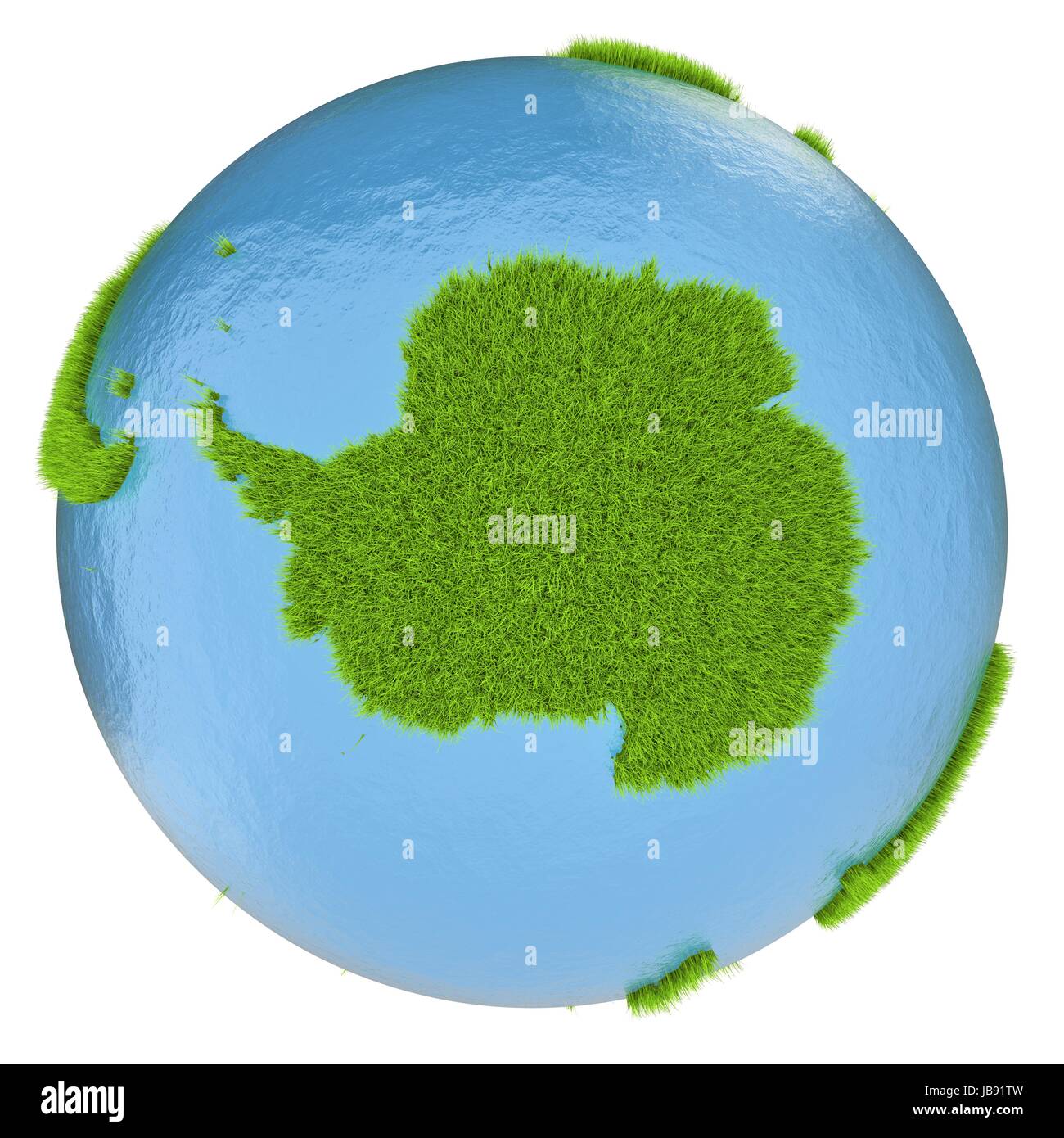 Antarctica on green planet covered with grass isolated on white ...