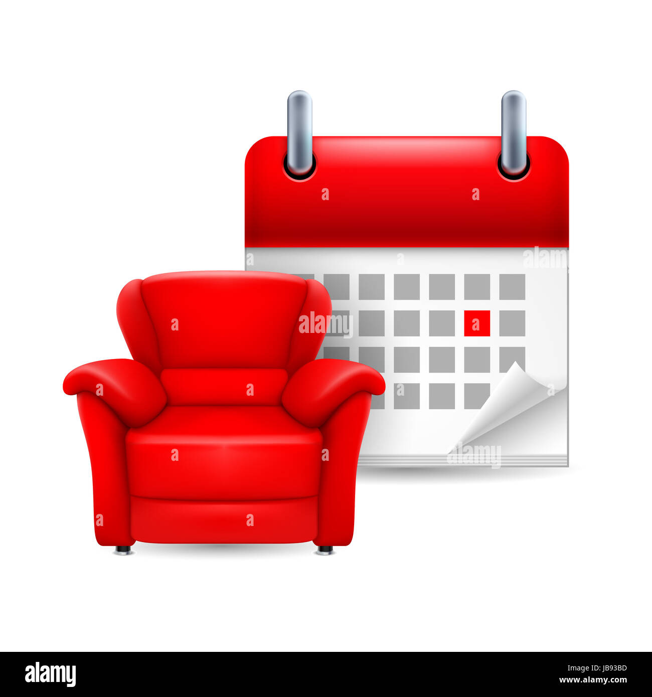Day off icon: red arm-chair and calendar with marked day Stock Photo ...