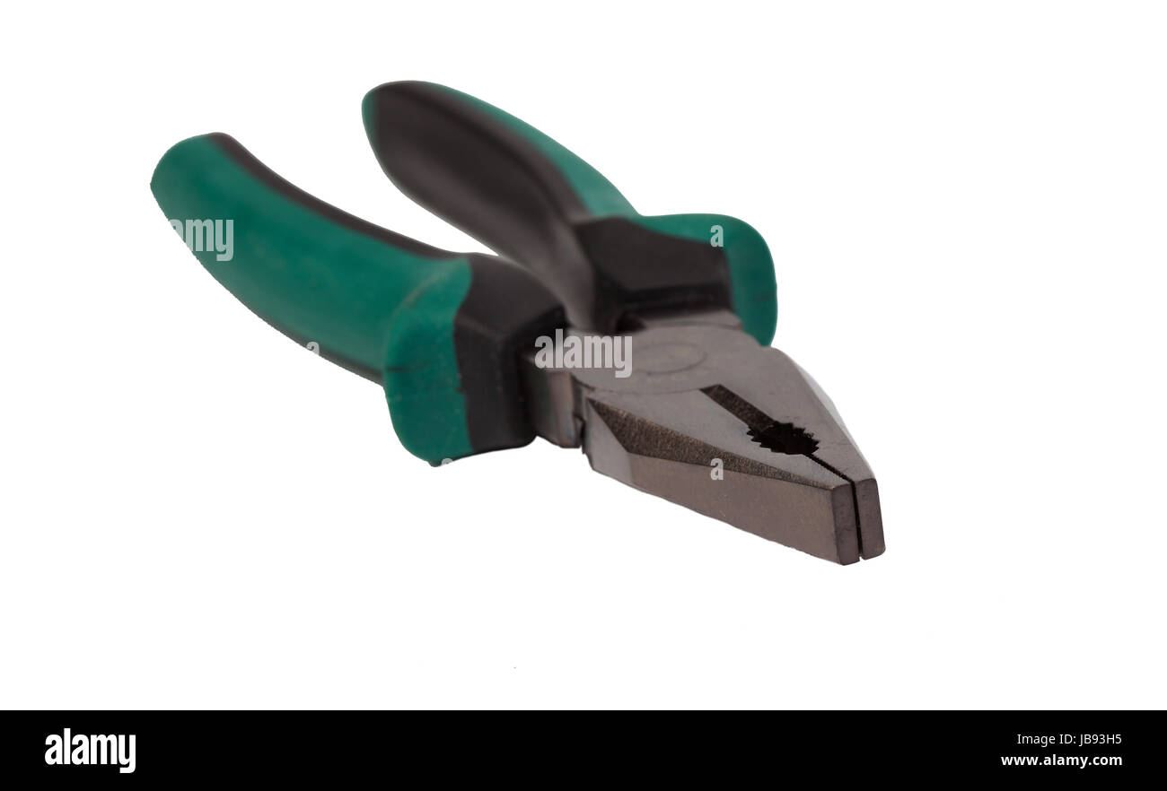 Photo of green pliers isolated on white background Stock Photo - Alamy