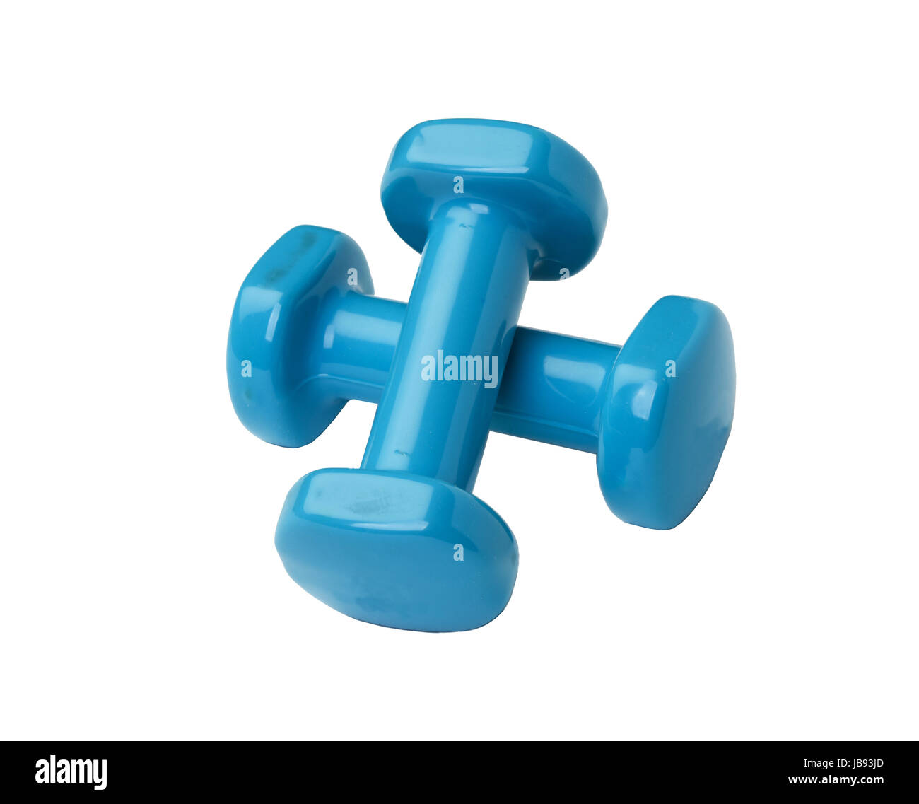 Lifting two blue dumbbells Cut Out Stock Images & Pictures - Alamy