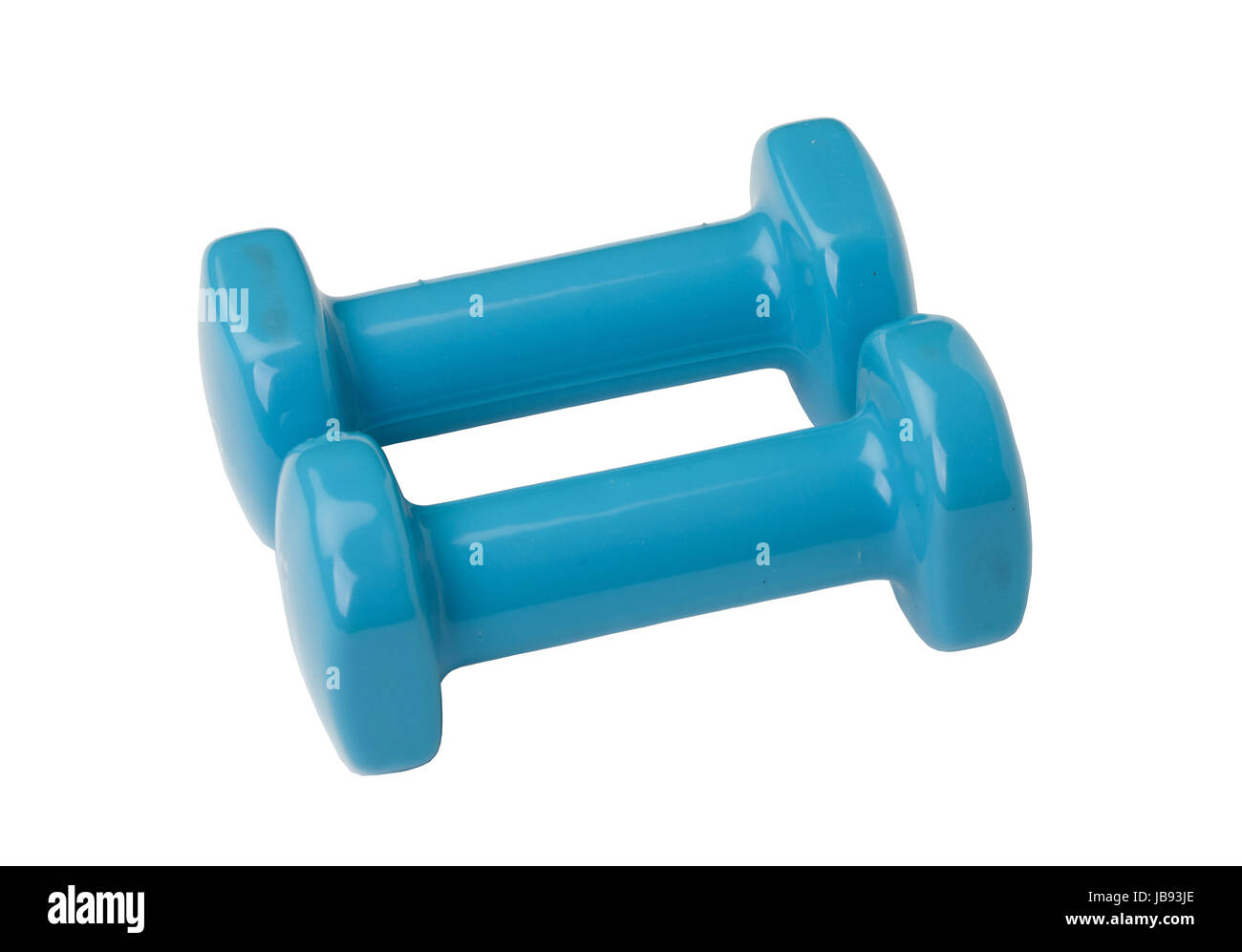 Lifting two blue dumbbells Cut Out Stock Images & Pictures - Alamy